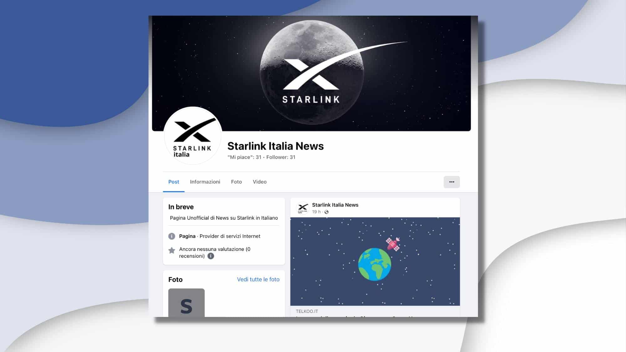 Starlink Italia. La nostra Pagina Facebook con le news aggiornate
